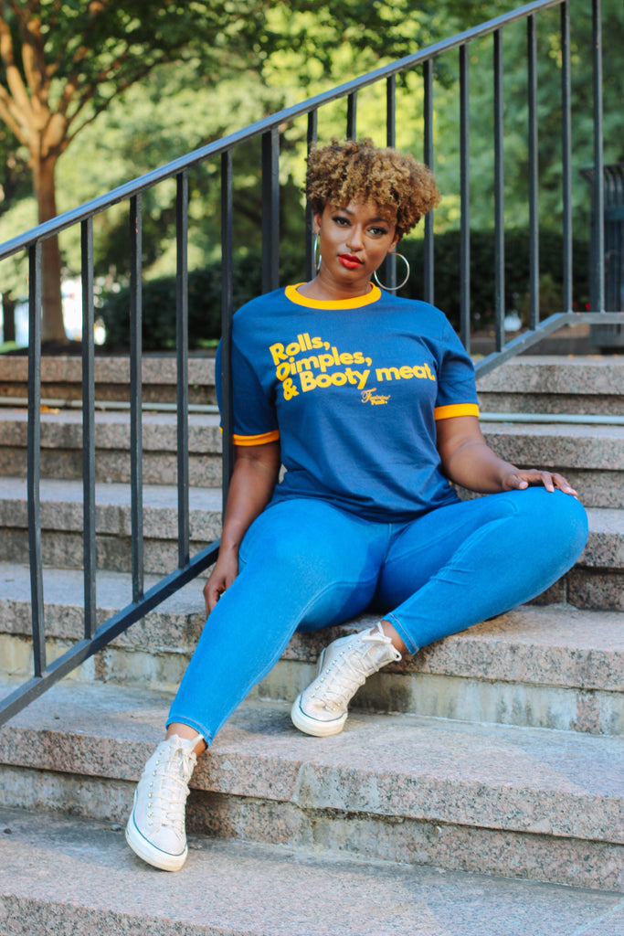 PRE-ORDER-ROLLS, DIMPLES & BOOTY MEAT (BP TEE) – Feminine Funk